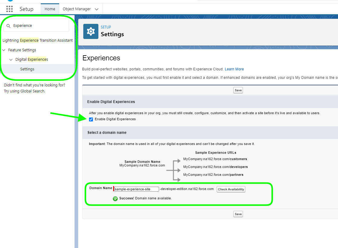 Enable Salesforce Digital Experience Example