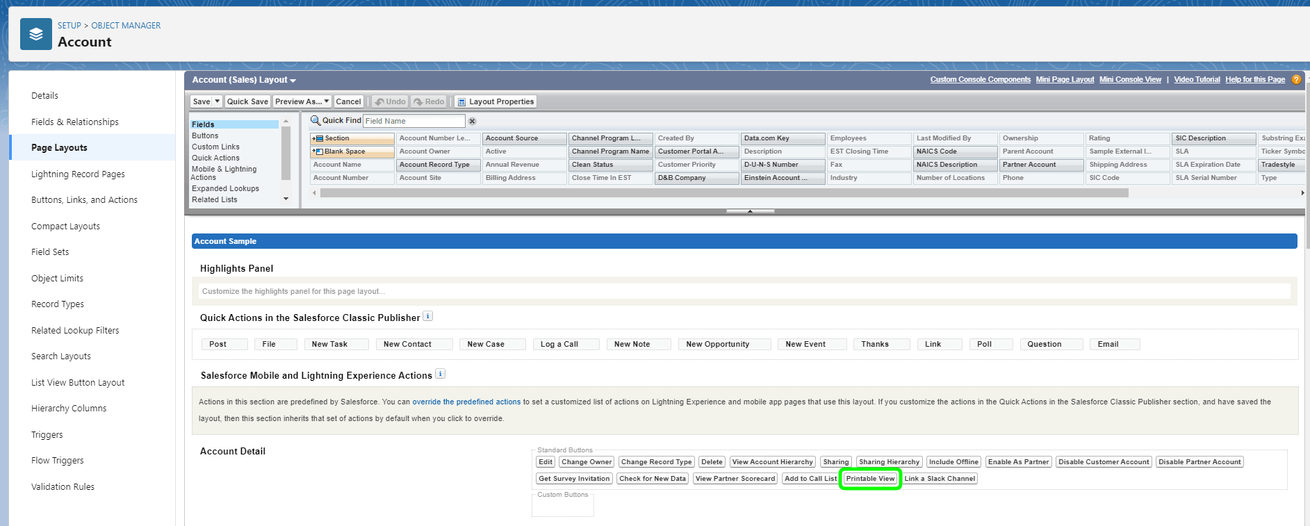 How To Remove Printable View Button Salesforce Lightning Page Layout