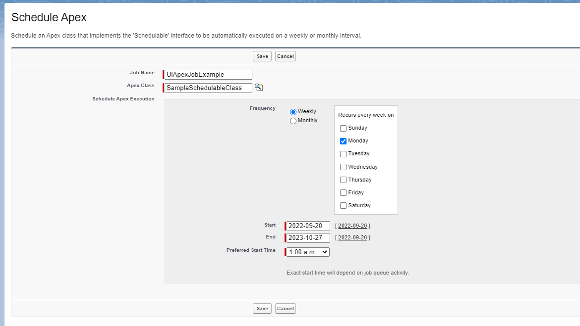 How To Schedule Apex Job Using UI Example