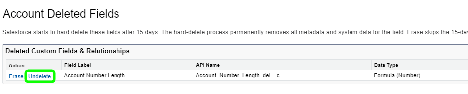 How To Undelete Custom Field In Salesforce