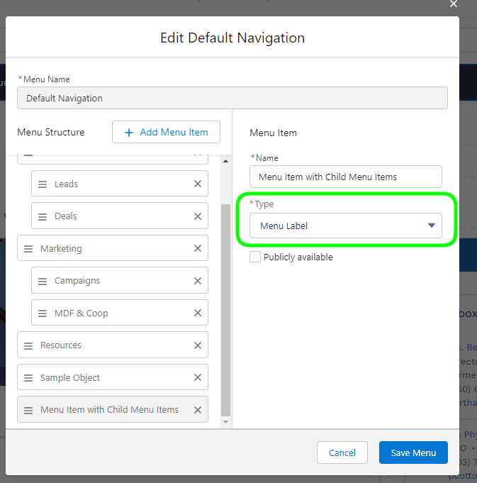 Menu Label Salesforce Experience Example