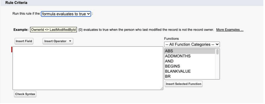 Run this rule if the formula evaluates to true selected