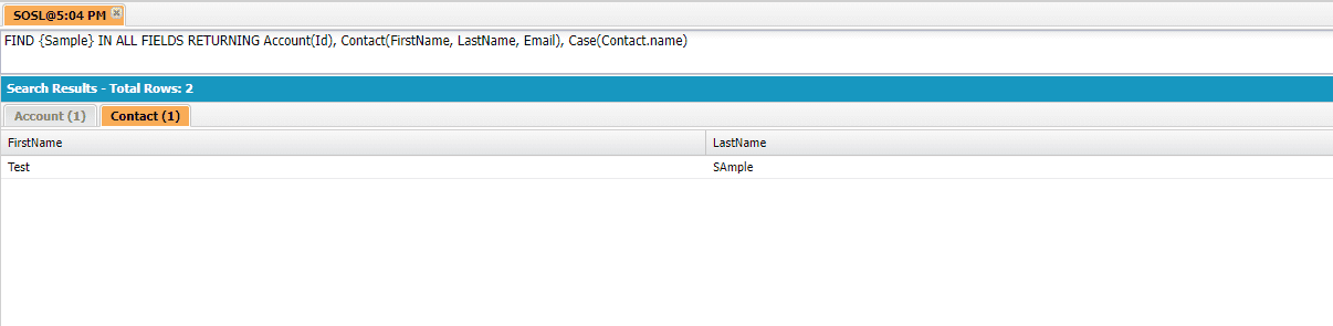SOSL Query Salesforce Example In Developer Console