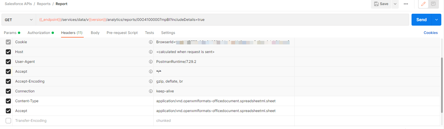 Salesforce Report Download API Headers