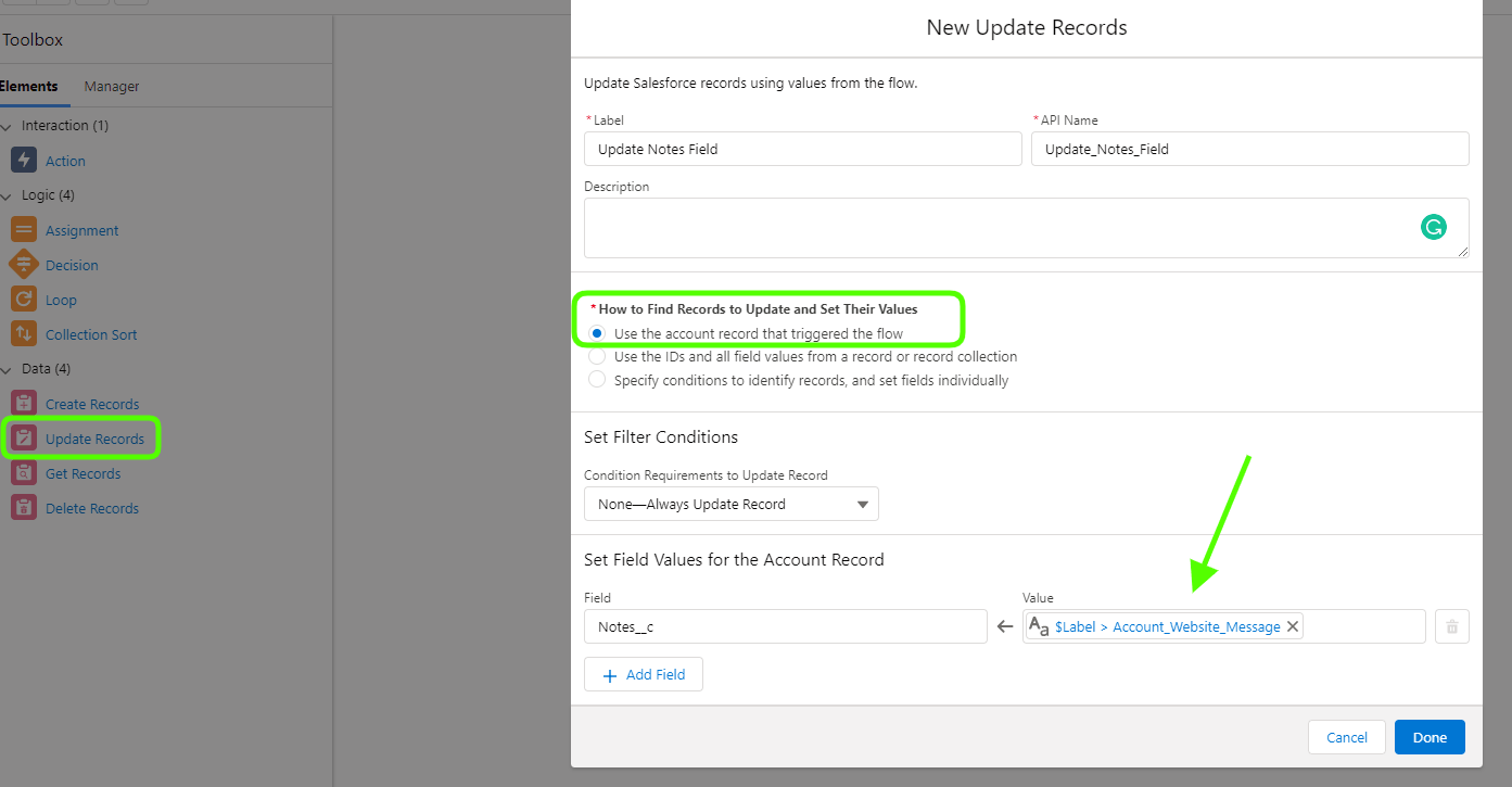 Display Update records