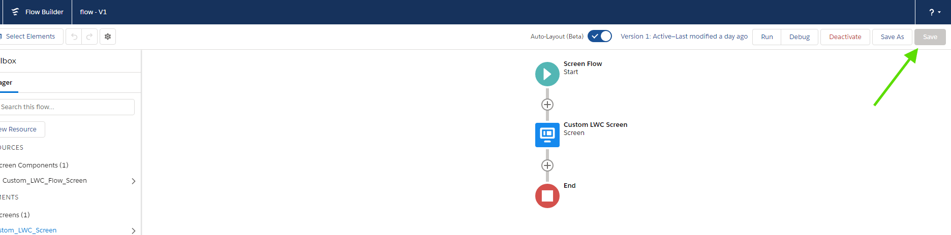 Display save button greyed out