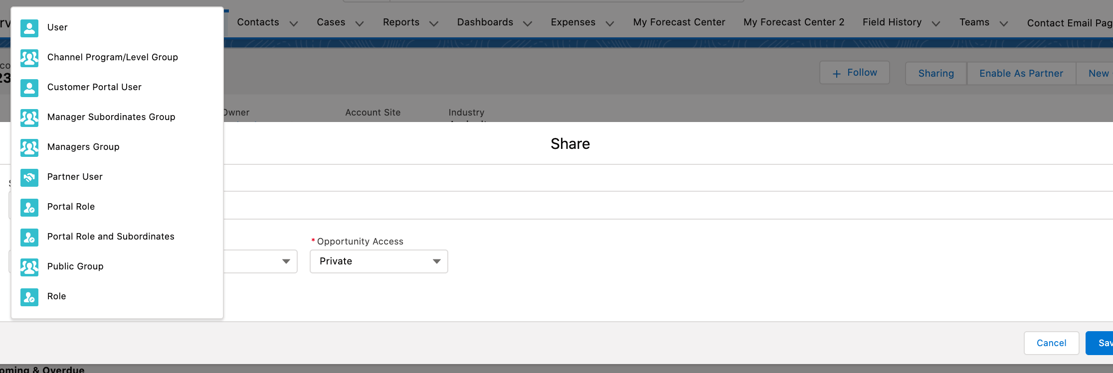 Types of manual sharing in Salesforce Lightning