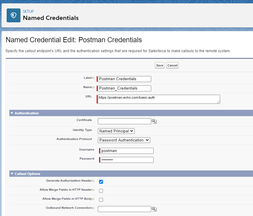 Named credential info