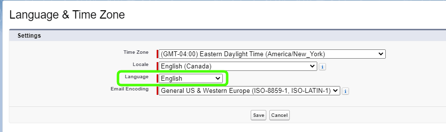 Language option for salesforce user