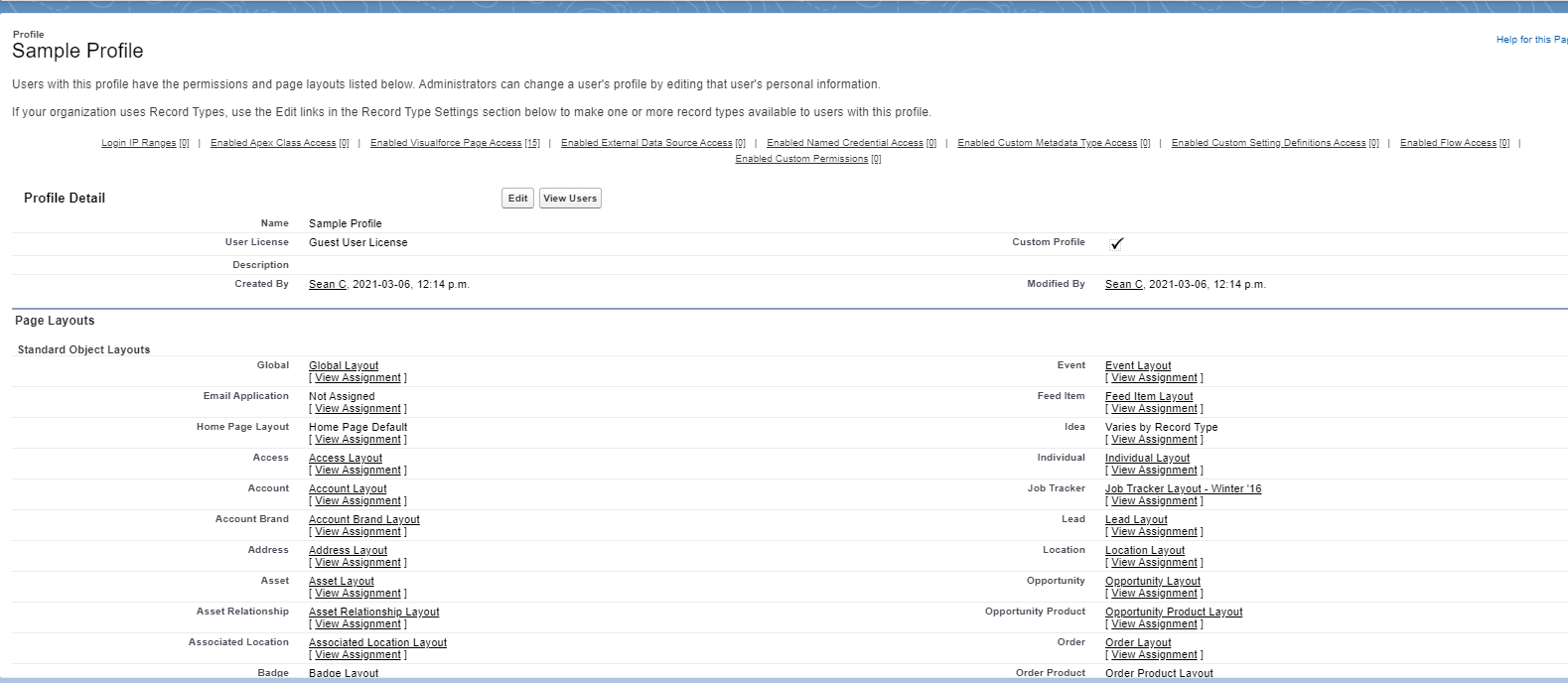 Display Profile page
