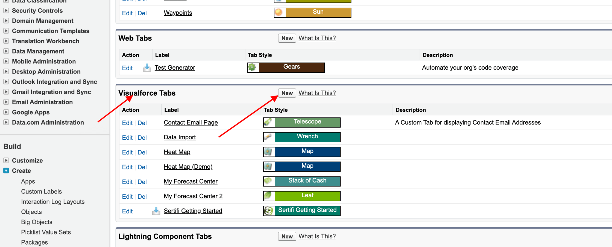 Step 2: Under “Visualforce Tabs” click the “new” button
