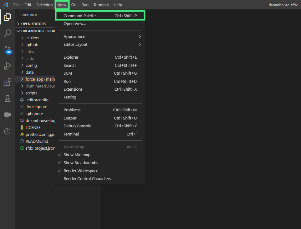 Access VSCode Command Pallette Using View
